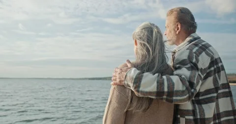 Back view of lovely old cute couple look... | Stock Video | Pond5
