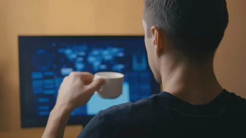 Back view of man programmer hacker worki... | Stock Video | Pond5