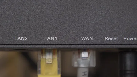 Back view of router with connected LAN c... | Stock Video | Pond5