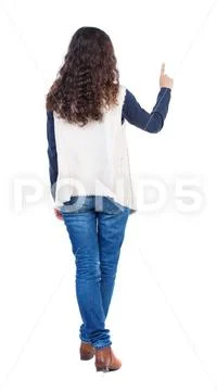 Back view of woman thumbs up Back view of woman thumbs up. Rear view ...