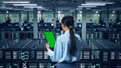 Back View Of Woman Using Tablet With Moc... | Stock Video | Pond5