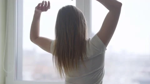 Back view of young slim Caucasian woman ... | Stock Video | Pond5