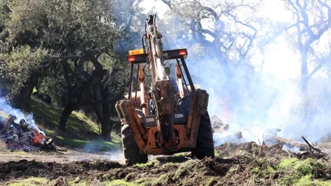 Backhoe Tractor Fire Prevention Control ... | Stock Video | Pond5