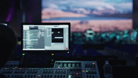 Backstage control room. Control panel wi... | Stock Video | Pond5
