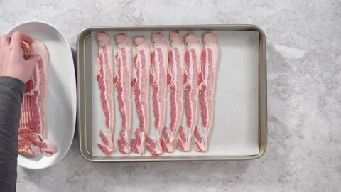 Bacon, Bacon strips, Cooking, Flat lay, ... | Stock Video | Pond5