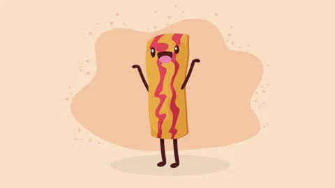 bacon kawaii food character animation | Stock Video | Pond5