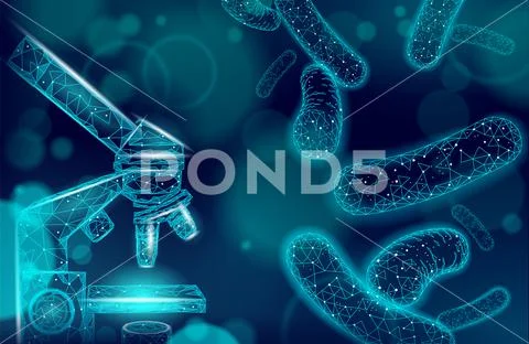 Bacteria microscope 3D low poly render probiotics. Healthy normal ...