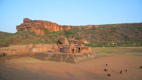 badami caves view mountains tourist plac... | Stock Video | Pond5