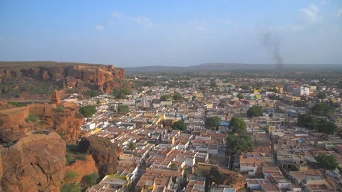 badami caves view mountains tourist plac... | Stock Video | Pond5