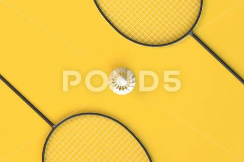 Badminton racket and shuttlecock on yellow background: Royalty Free ...