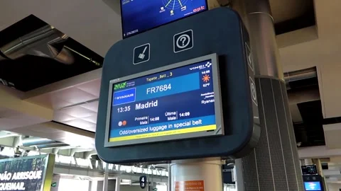 Baggage claim information screen at airp... | Stock Video | Pond5