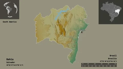Bahia location. Brazil. Relief map | Stock Video | Pond5