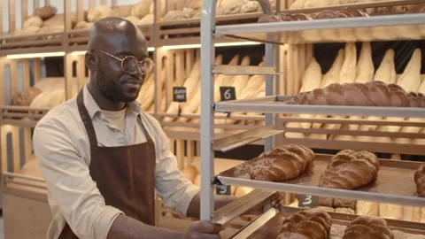 Bakery Salesman Carrying Fresh Bread on ... | Stock Video | Pond5