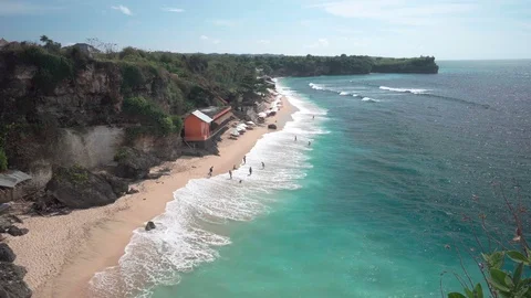 Balangan beach with resorts, rocks, sand... | Stock Video | Pond5