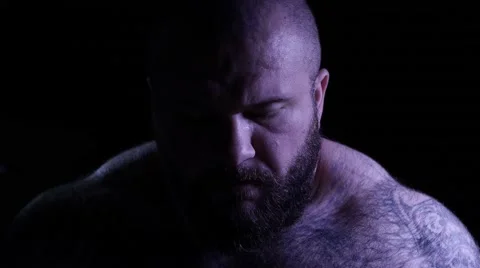 Bald tattoed bearded muscular gangster w... | Stock Video | Pond5