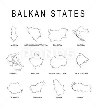 Balkan territory states map line contour vector silhouette: Royalty ...