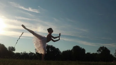 Ballerina dances on background of meadow... | Stock Video | Pond5