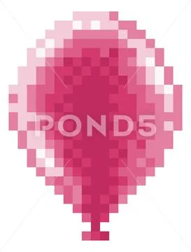 Balloon Pixel Art 8 Bit Arcade Video Game Icon: Royalty Free #129221758