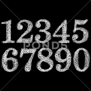 Ballpoint pen curls numbers.Vector art font. ~ Clip Art #164189395