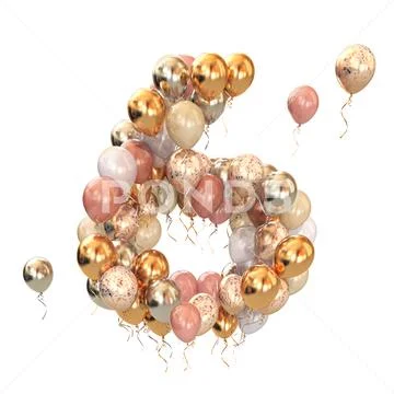 Baloon bunch in form of number 6 six isolated on white. Text letter for ...