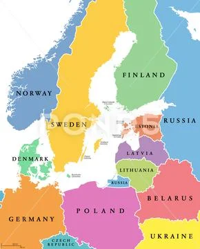 Baltic Sea area, colored countries, political map, with national ...