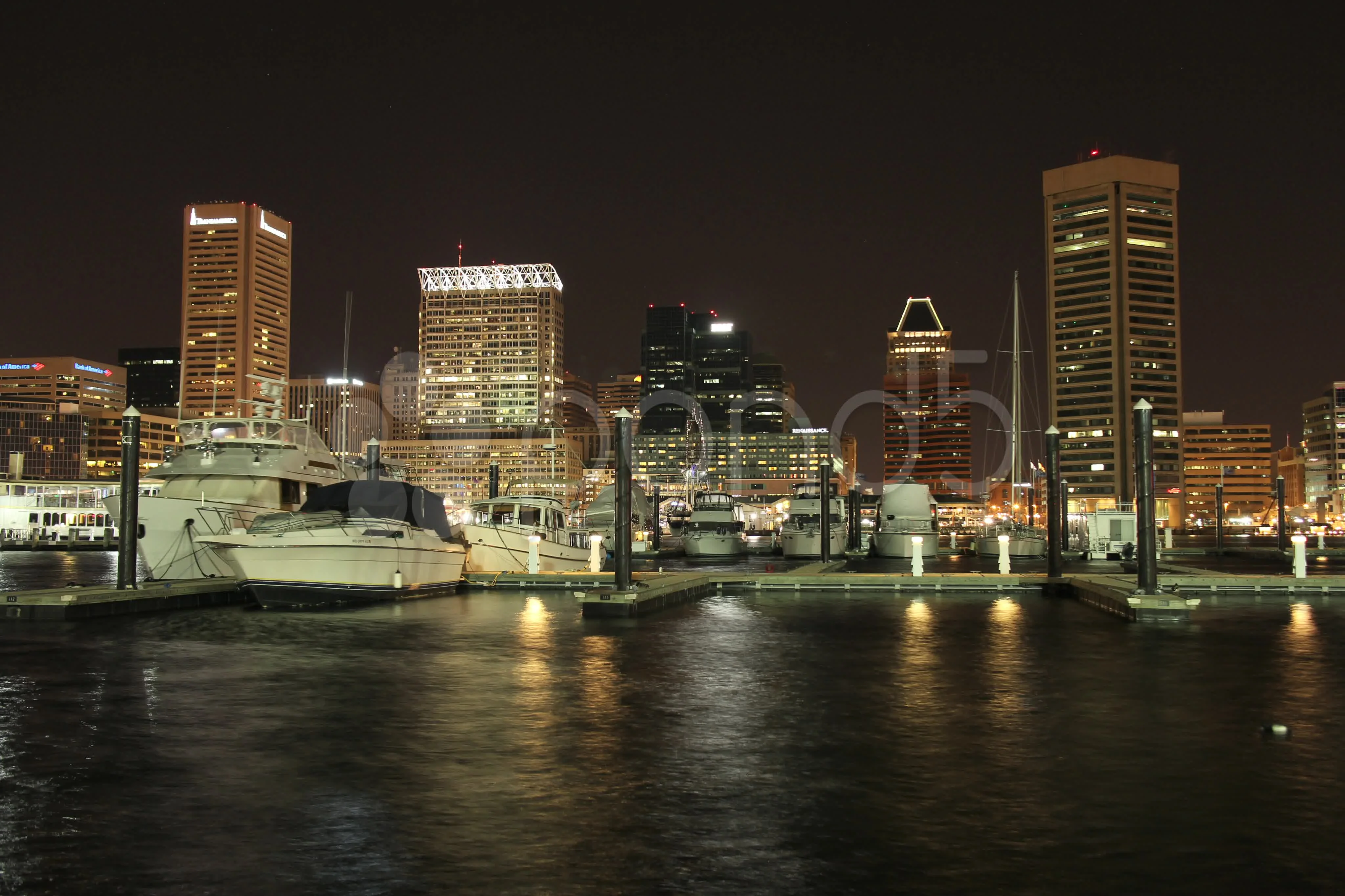Baltimore Harbor At Night Inner Harbor Moonrise | Baltimore, MD