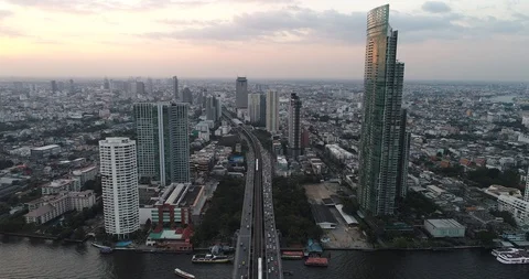 Bangkok city building with river curve s... | Stock Video | Pond5