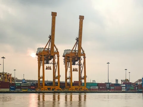 Bangkok Port at Chao Phraya river in Ban... | Stock Video | Pond5