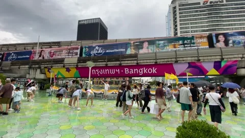 Bangkok Siam skywalk and BTS metro train... | Stock Video | Pond5