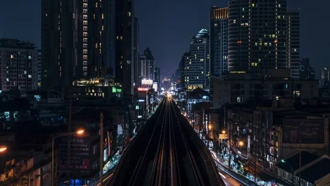 Bangkok's BTS Skytrain at night, 4K time... | Stock Video | Pond5