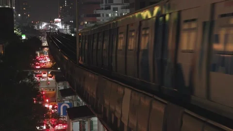 Bangkok's BTS skytrain running on track ... | Stock Video | Pond5