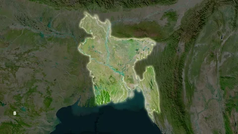 Bangladesh map - solid. Glow. Satellite.... | Stock Video | Pond5