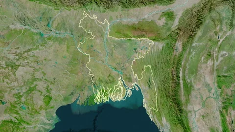 Bangladesh map - zoom. Border. Satellite... | Stock Video | Pond5