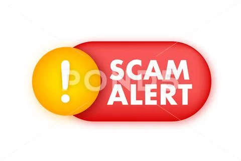 Banner with red scam alert. Attention sign. Cyber security icon ...