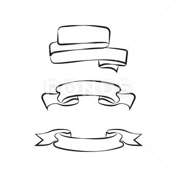 Banner scroll ribbon outline drawing vector illustration: Graphic ...