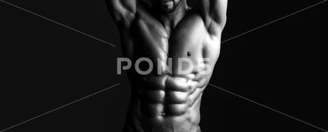 Banner templates with muscular man, muscular torso, six pack abs muscle ...