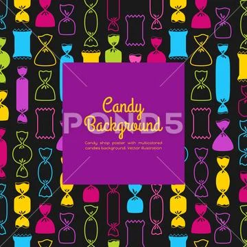 Banner with wrapped candy sweets and place for text poster candy shop ...