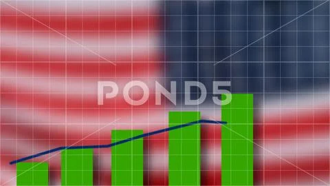 Bar chart graph showing growth green grid on American flag background ...