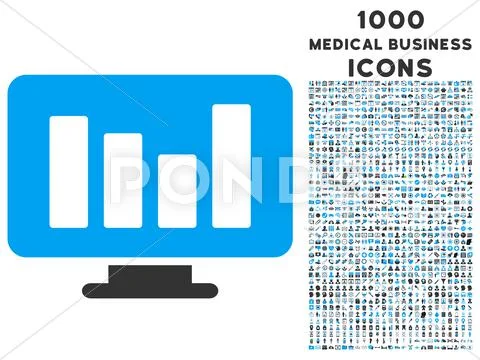 Bar Chart Monitoring Icon with 1000 Medical Business Icons Illustration #67358356