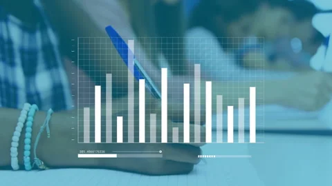 Bar graph animation over person writing ... | Stock Video | Pond5