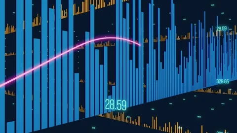Bar graph in blue and yellow, floating n... | Stock Video | Pond5