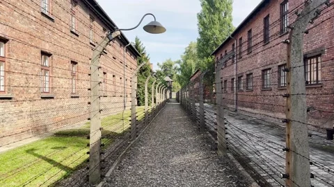 Barbed wire fences in Auschwitz I Nazi c... | Stock Video | Pond5