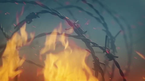 Barbed Wire In Fire And Smoke | Stock Video | Pond5
