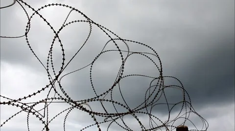 Barbed wire trembling in the wind on th... | Stock Video | Pond5