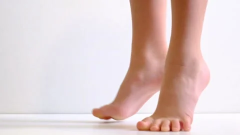 Barefoot, tiptoe legs, position, | Stock Video | Pond5