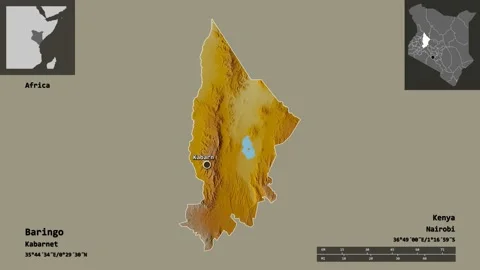 Baringo location. Kenya. Relief map | Stock Video | Pond5