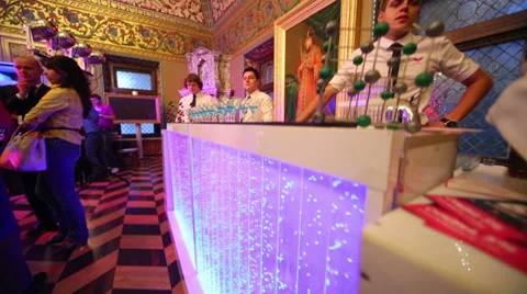 Barmen at bar counter in hall of Yusupov... | Stock Video | Pond5