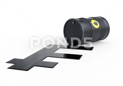 Barrel of oil spilling franc sign on a white background: Graphic #254094605