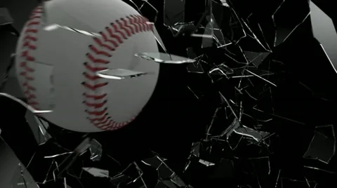 baseball ball shattering glass with alph... | Stock Video | Pond5