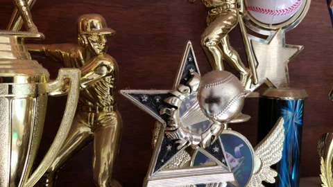 Baseball Trophies and Awards in Trophy C... | Stock Video | Pond5